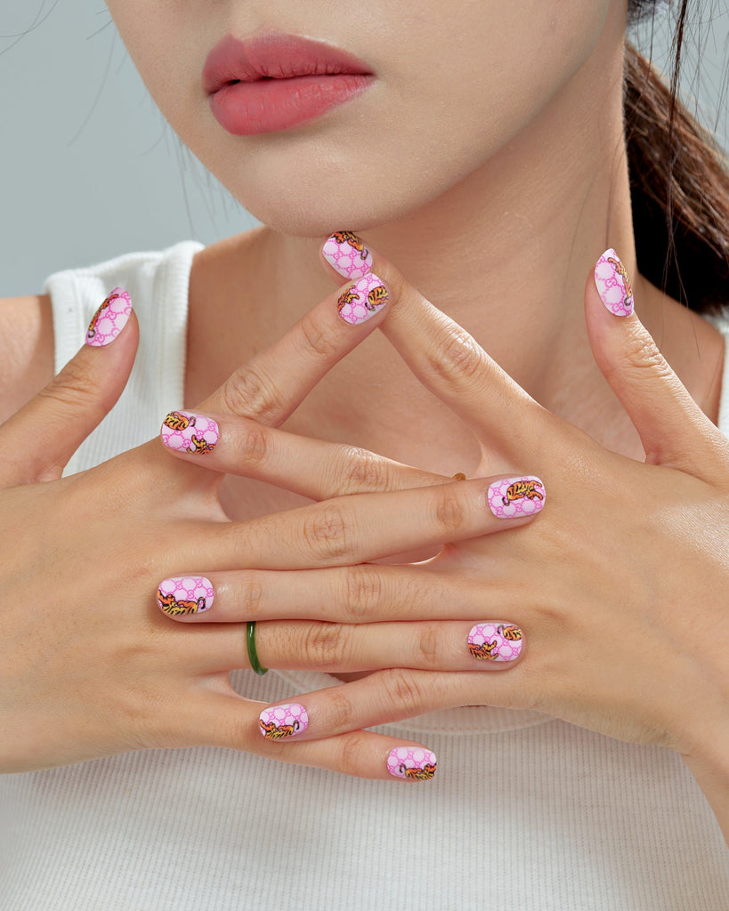 Energy Tiger|manicure|tiger|colourful|pink|matte|squoval|short|animal ...