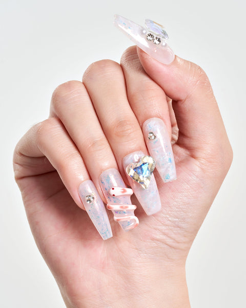 Curing Hug(Handmade)/10 PCS|manicure|real nail gel|luxury|snake|pink ...