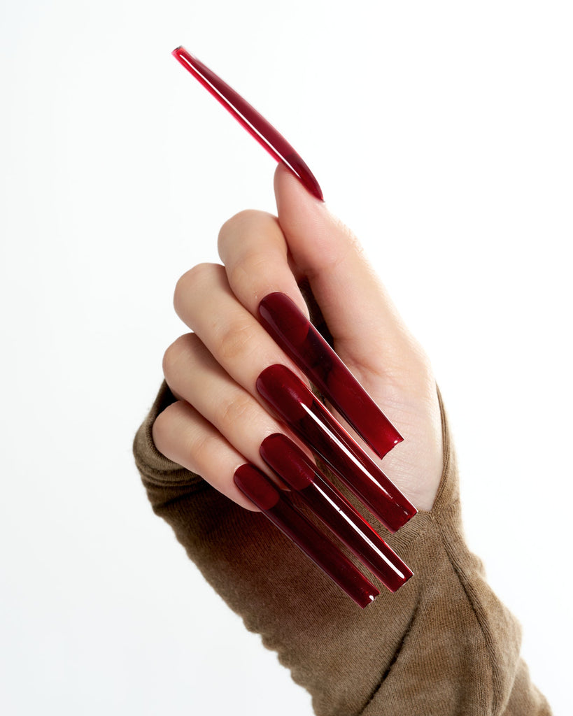 Dark Red(Handmade)/Extra Long Square|manicure|real nail gel|red|glossy ...