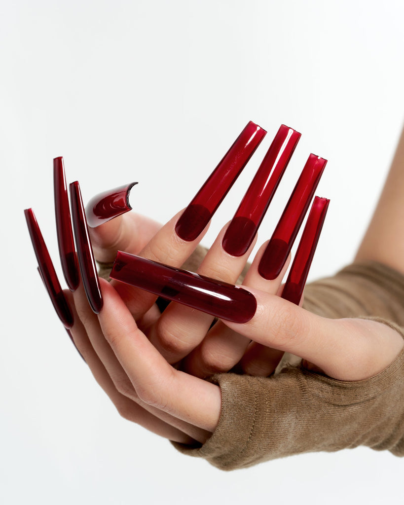 Dark Red(Handmade)/Extra Long Square|manicure|real nail gel|red|glossy ...