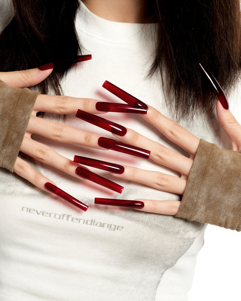 Dark Red(Handmade)/Extra Long Square|manicure|real nail gel|red|glossy ...