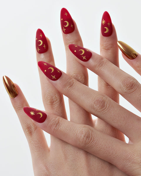 Medieval Moon(Handmade)/Red|manicure|nature|real nail gel|moon&star|red ...