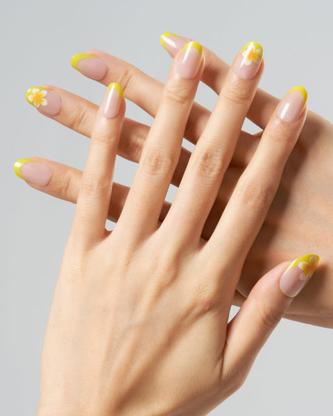 Lemon Bloom|manicure|CSJP|nature|flower|french tip|nude|yellow|glossy ...
