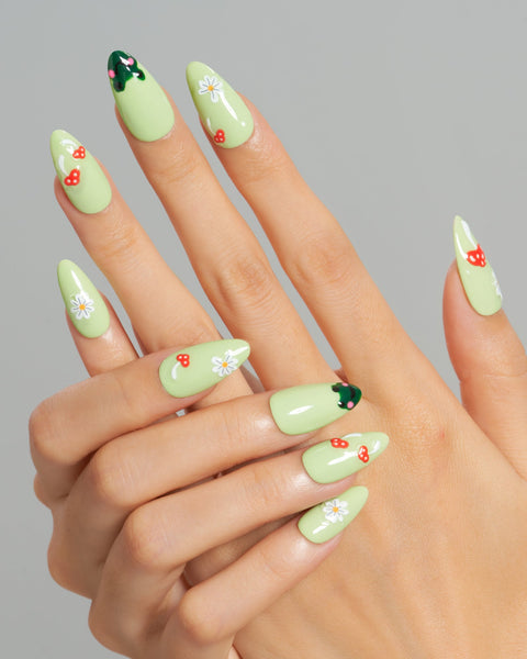 Mossy Friends(Handmade)|manicure|real nail gel|flower|mushroom|green ...
