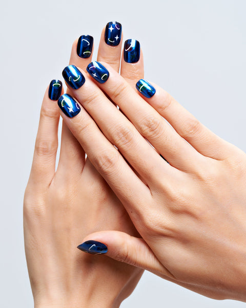 Azure Planet (Handmade)|manicure|real nail gel|moon&star|chrome nail ...