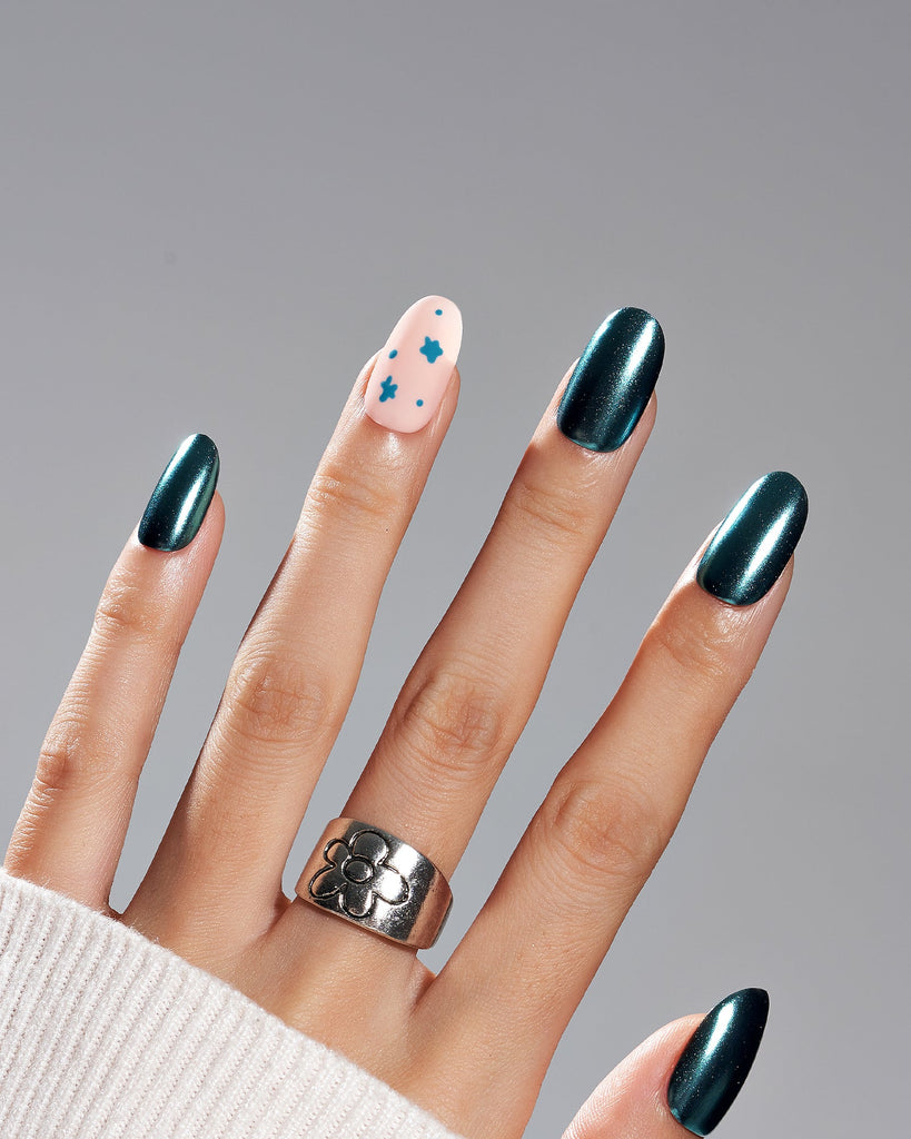 Sky Doodles (Handmade)|manicure|real nail gel|chrome nail|spring|blue ...