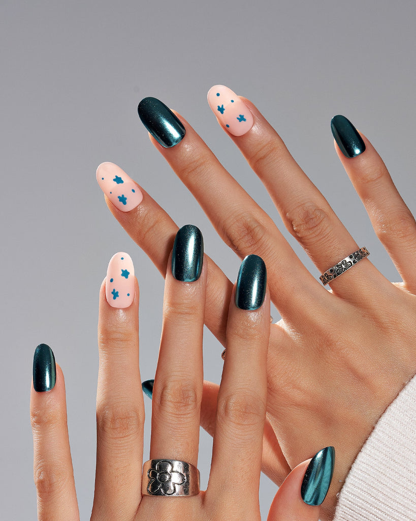 Sky Doodles (Handmade)|manicure|real nail gel|chrome nail|spring|blue ...