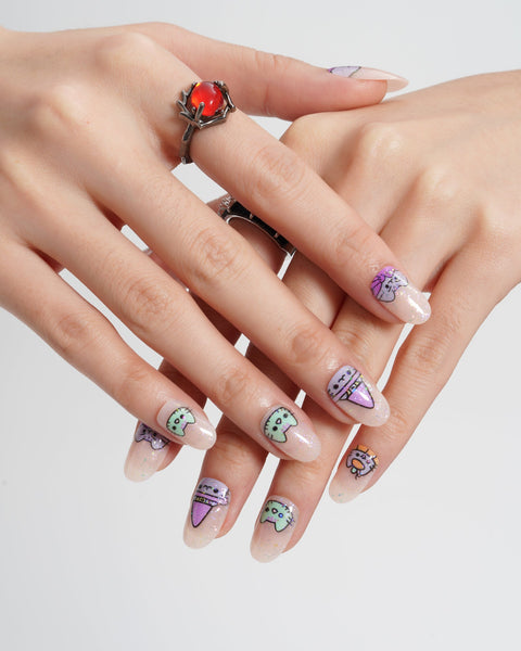Cat Dumpling|manicure|cat|nude|colourful|glitter|oval|medium|animal ...