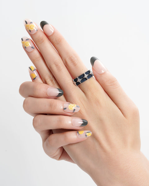Lemon French|manicure|lemon|colourful|glossy|oval|medium|french tip ...