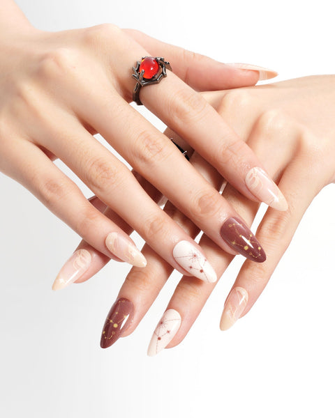 Pyxis|manicure|sun|moon & star|colourful|glossy|almond|medium|cartoon ...