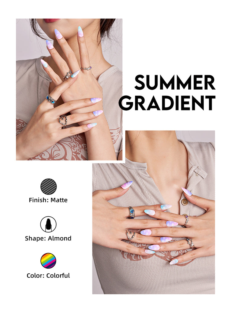 Summer Gradient/Almond|manicure |pink|blue|matte|almond|medium|ombre ...