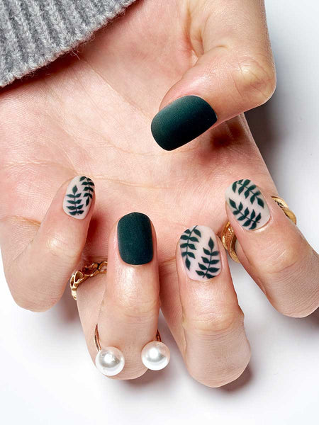 Gloomy Fantasy-Press On Nails|Short|Square|Green|Graffiti|Matte ...