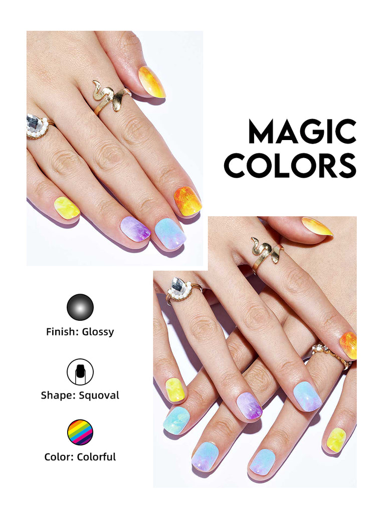 Magic Colors|manicure|colourful|glossy|squoval|short|ombre|party ...