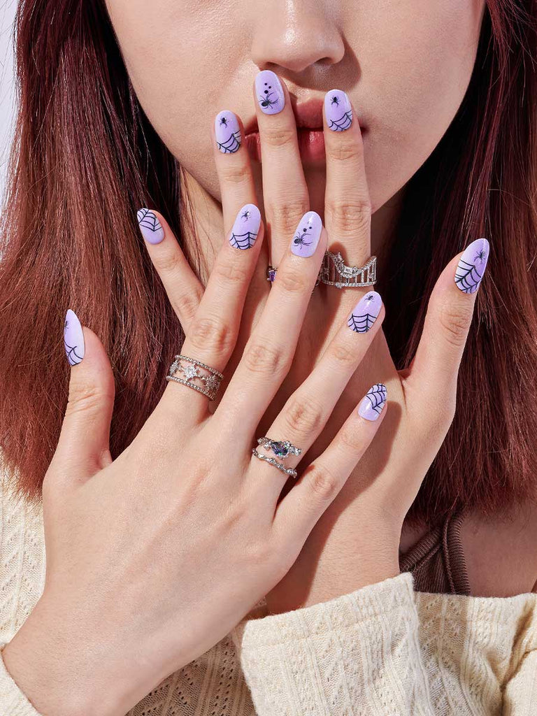 Working Spider|manicure|halloween|spider|black|purple|fine glitter|oval ...