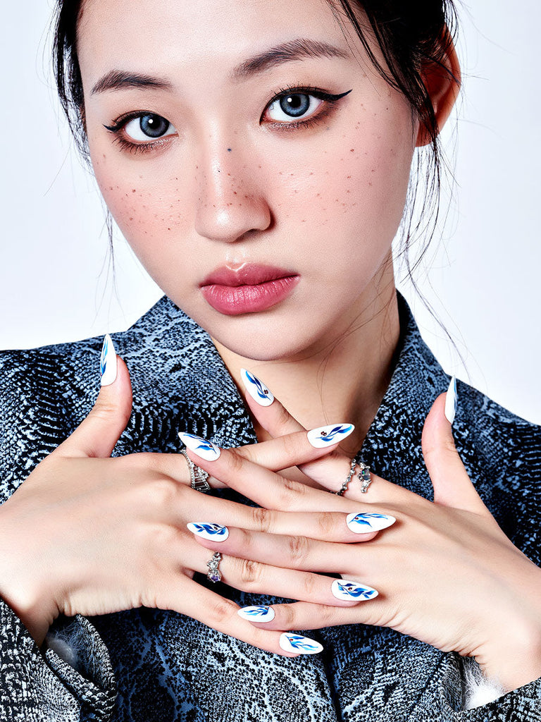 Fruit Ranch|manicure|fruit|leaf|white|blue|glossy|almond|medium|nature ...