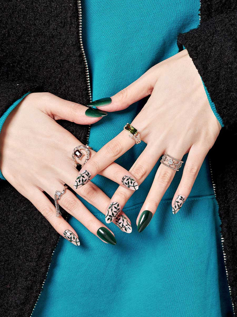 Crazy Vines|manicure|leaf|green|nude|glossy|almond|medium|nature|party ...