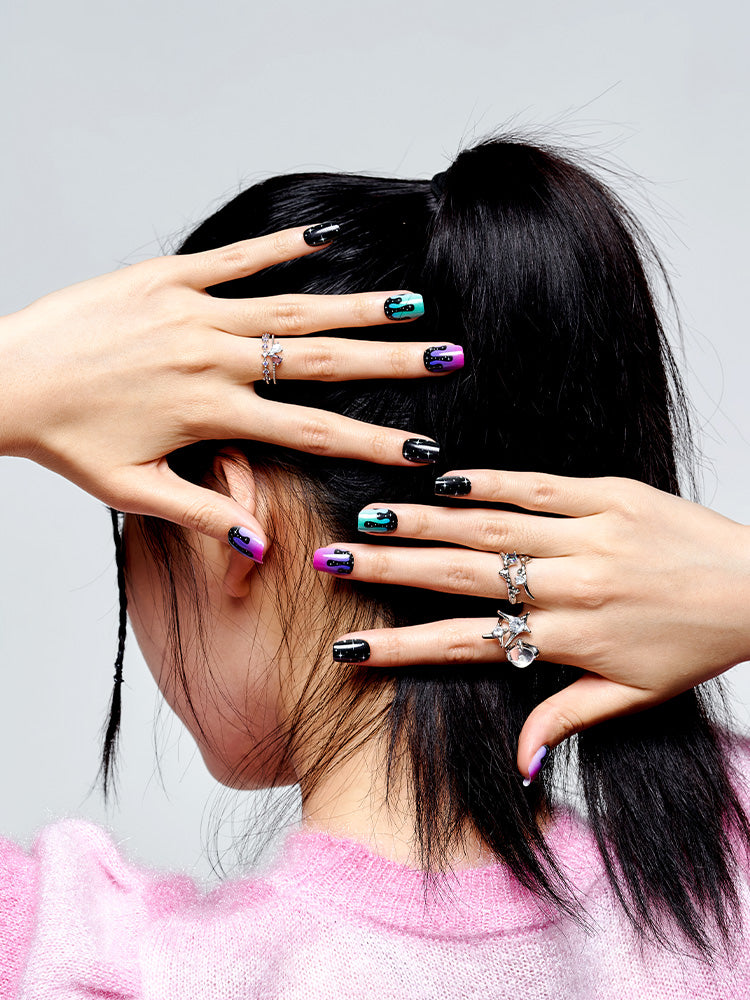 Ruin Explorers|manicure|star|black|colourful|glossy|square|short|flame ...