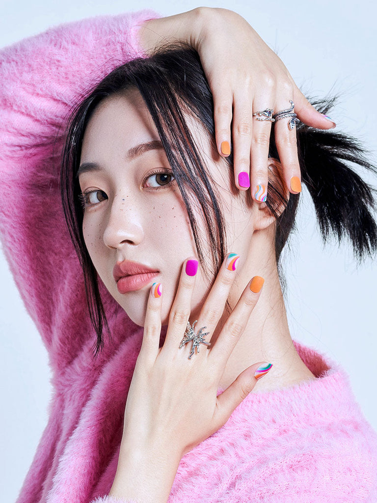 Rainbow Swirls|manicure|rainbow|colourful|matte|squoval|short|line|work ...