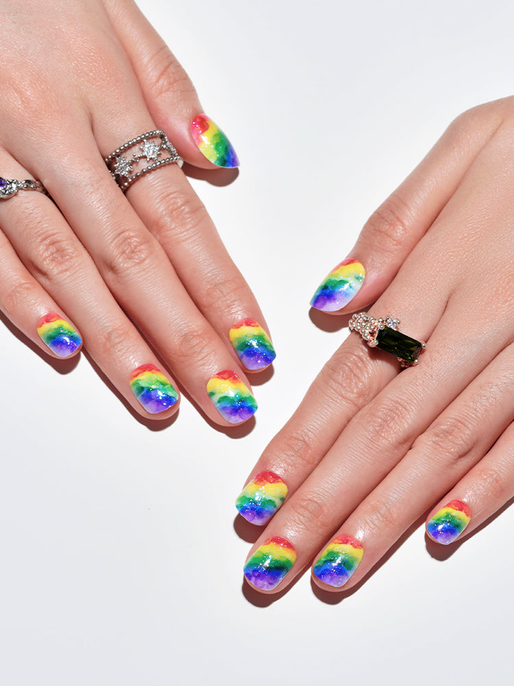 Color Burst|manicure|rainbow|colourful|glitter|squoval|short|ombre ...