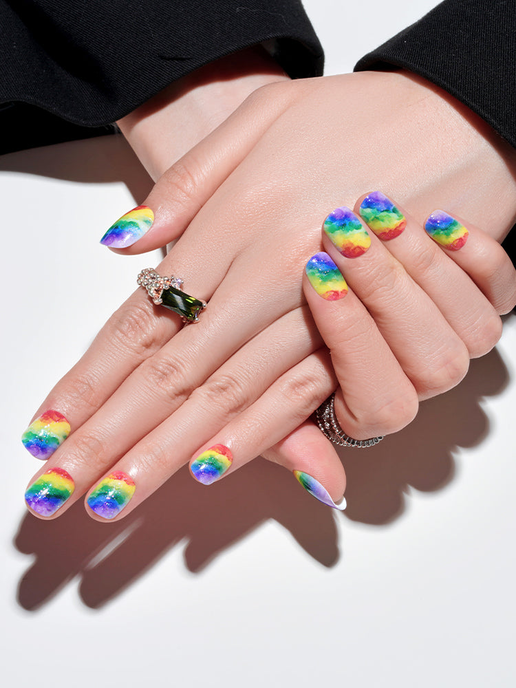 Color Burst|manicure|rainbow|colourful|glitter|squoval|short|ombre ...