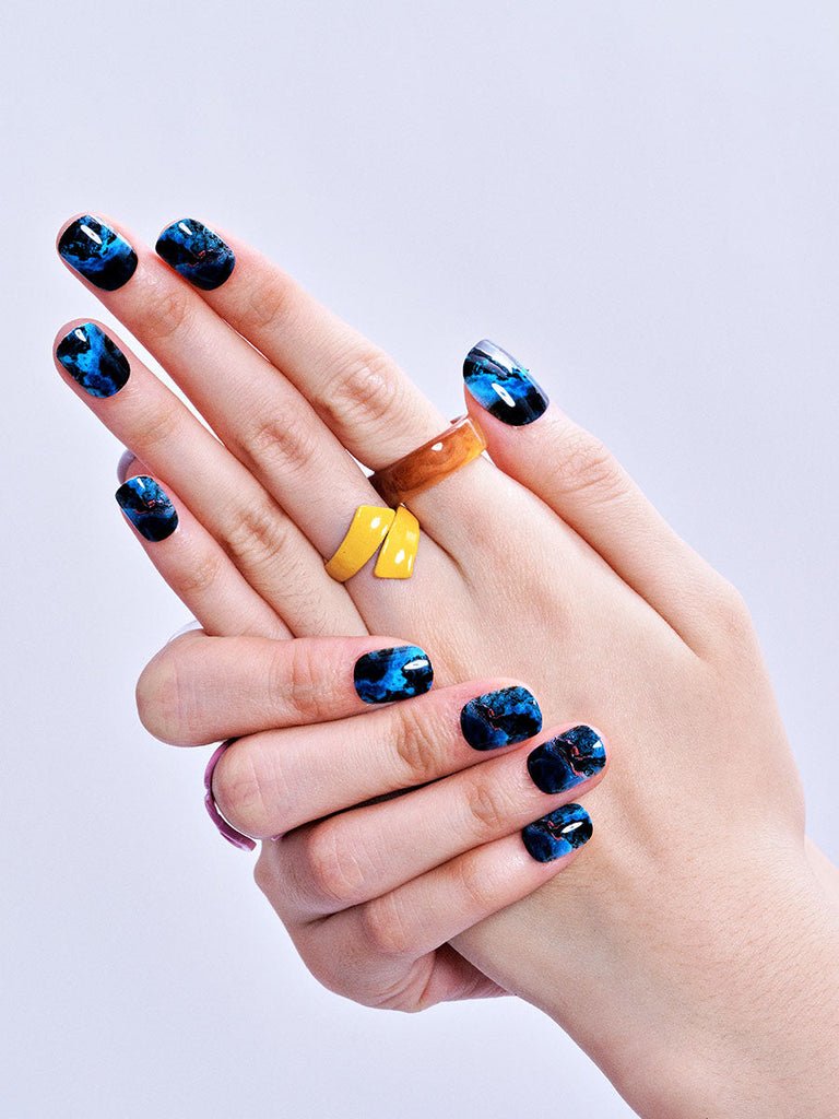 Midnight Abyss|manicure|black|blue|glossy|squoval|short|ombre|daily ...