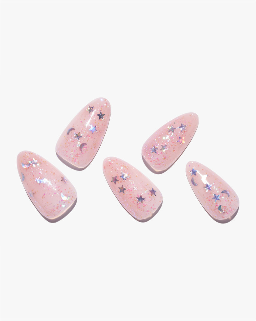Shattering Stars (Handmade)|manicure|moon&star|real nail gel|pink ...